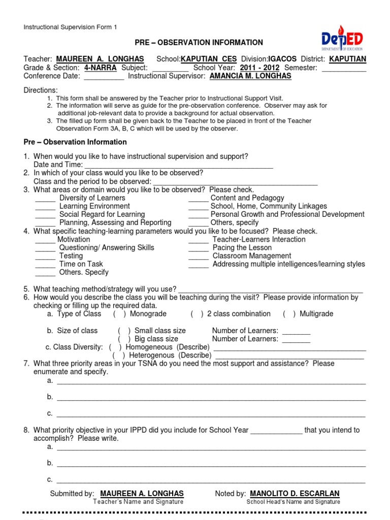 Teacher Observation Guide | PDF | Teaching Method | Teachers