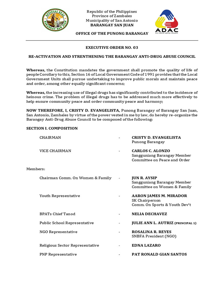 Barangay Anti-Drug Council Re-Activation | PDF | Justice | Crime & Violence