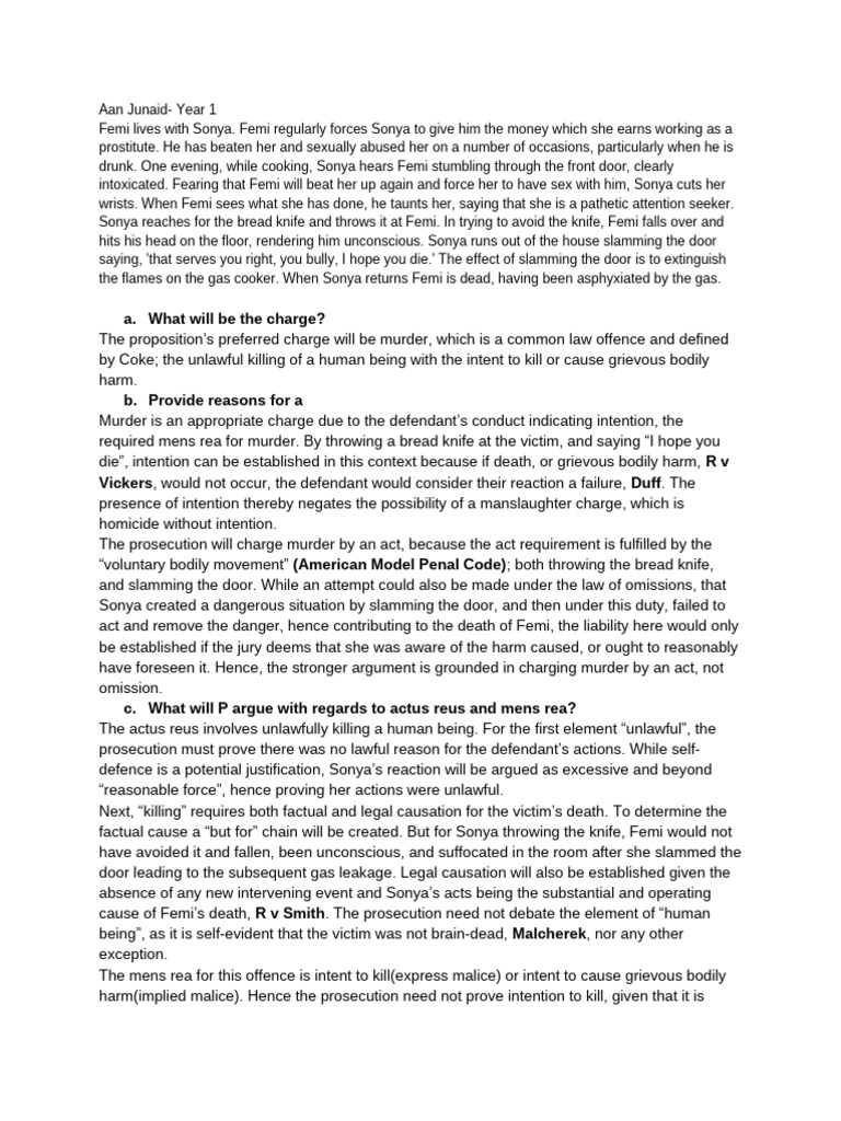 Criminal Law Prop Murder | PDF | Intention (Criminal Law) | Causation (Law)