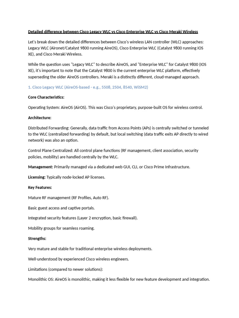 Cisco WLC vs Meraki: Key Differences | PDF | Cloud Computing | Computer ...
