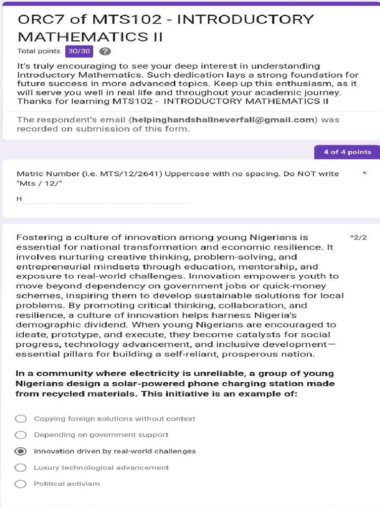 Orc7 of Mts102 - Solutions by O'yemi | PDF