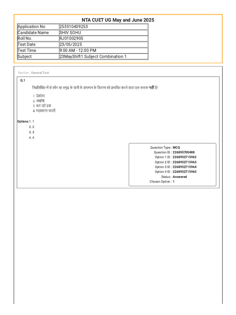 Cuet Response Sheet Example PDF | PDF | Multiple Choice | Standardized ...