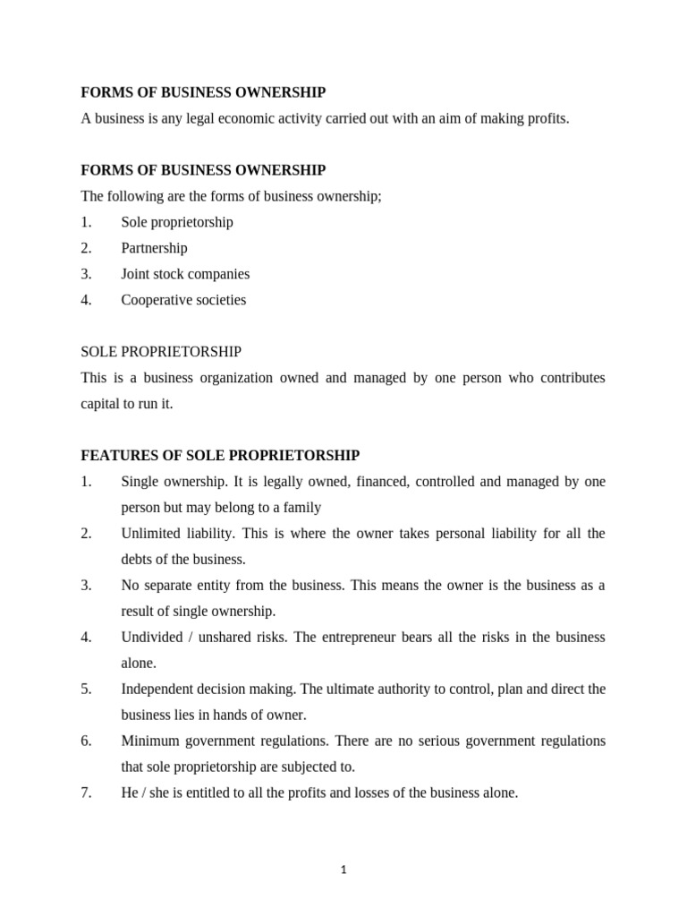 Forms of Business Ownership Edited | PDF | Partnership | Cooperative