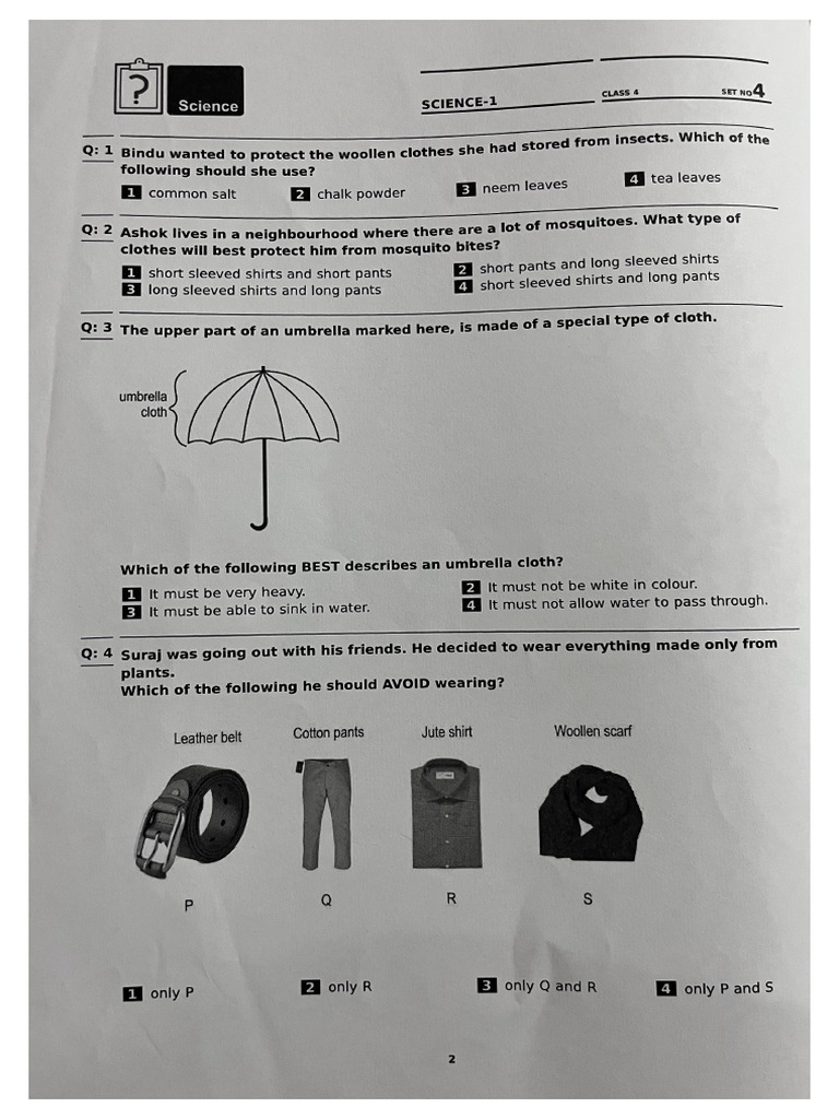 Grade 4 Science Asset Practice Paper | PDF