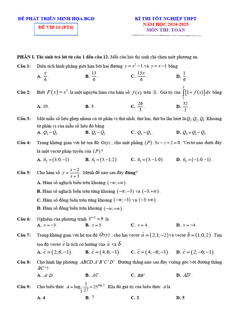 ĐỀ LUYỆN SỐ 40. Đề số 16 - Ôn thi TN THPT Quốc gia 2025 - FORM 2025 PT6 - zpsVuT3jL8 | PDF