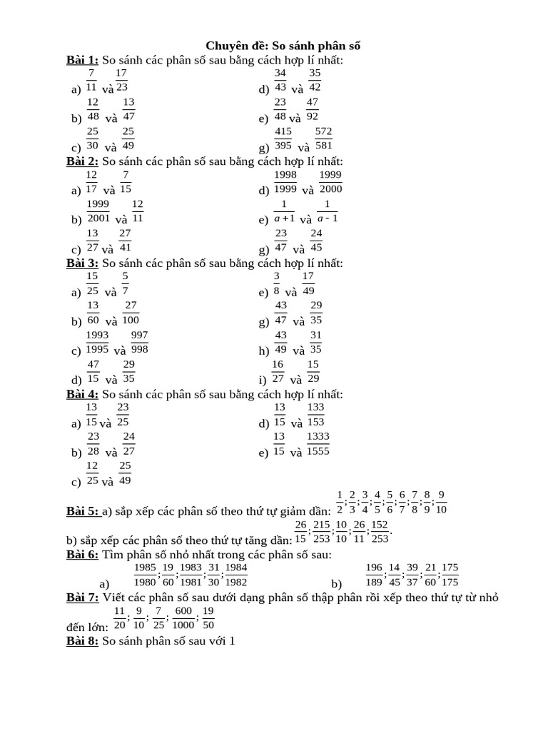 Chuyên Đề So Sanh Hai Phan So | PDF