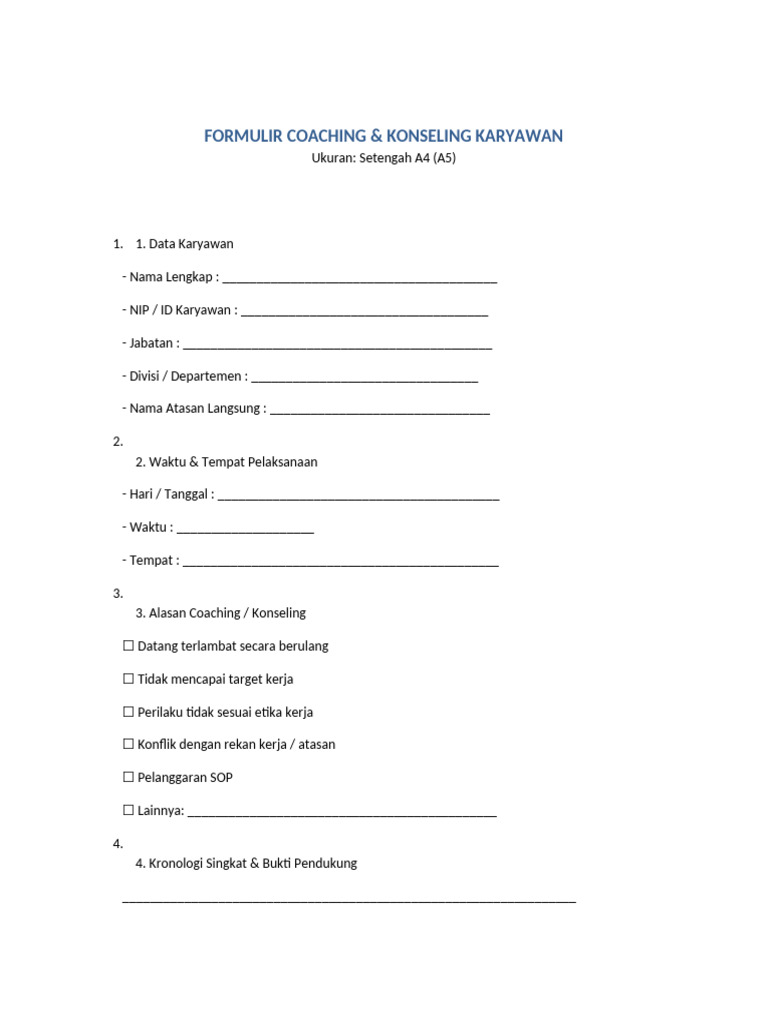 Formulir Coaching Karyawan | PDF