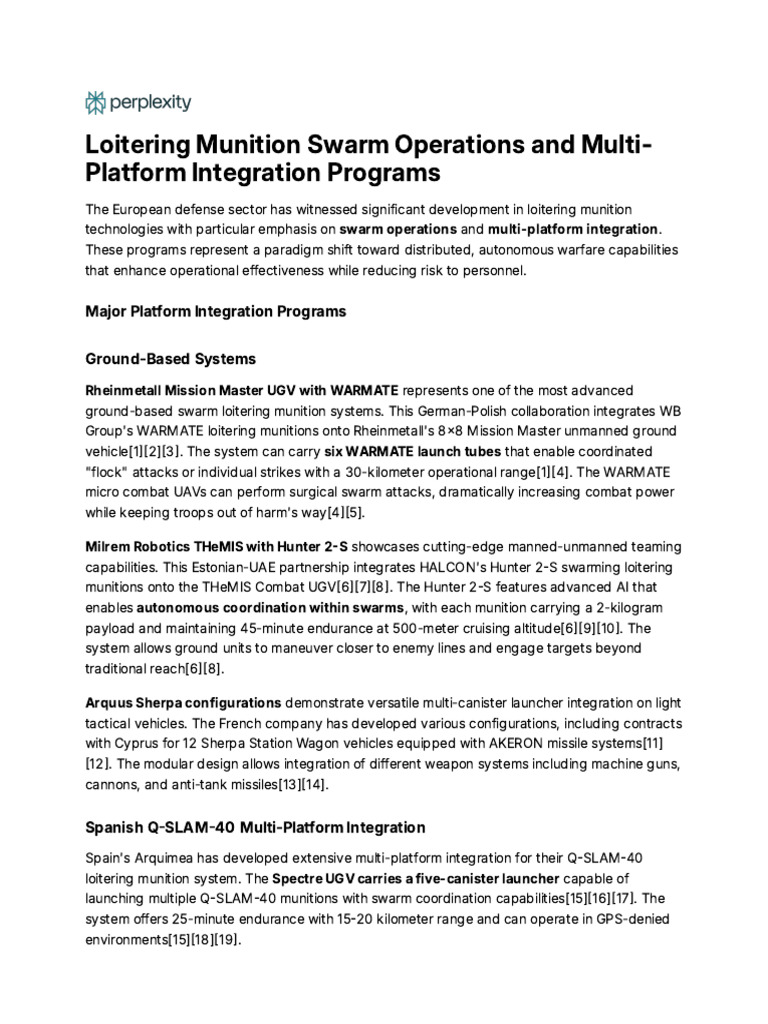 Loitering Munition Swarm Operations | PDF | Unmanned Aerial Vehicle ...