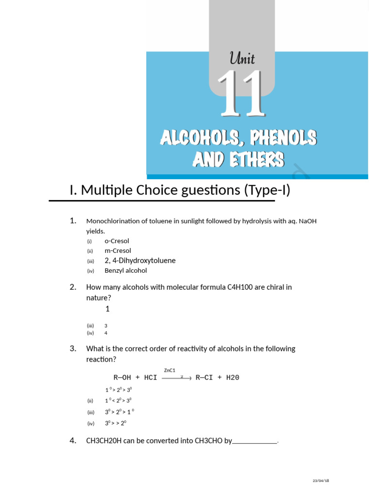 CLASS 12TH Chemistry (Alcohol) | PDF | Ether | Ethanol