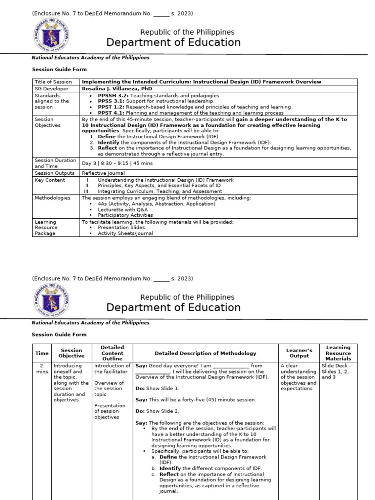 F-EdittedSG - Instructional Design Framework (Revised) | PDF ...
