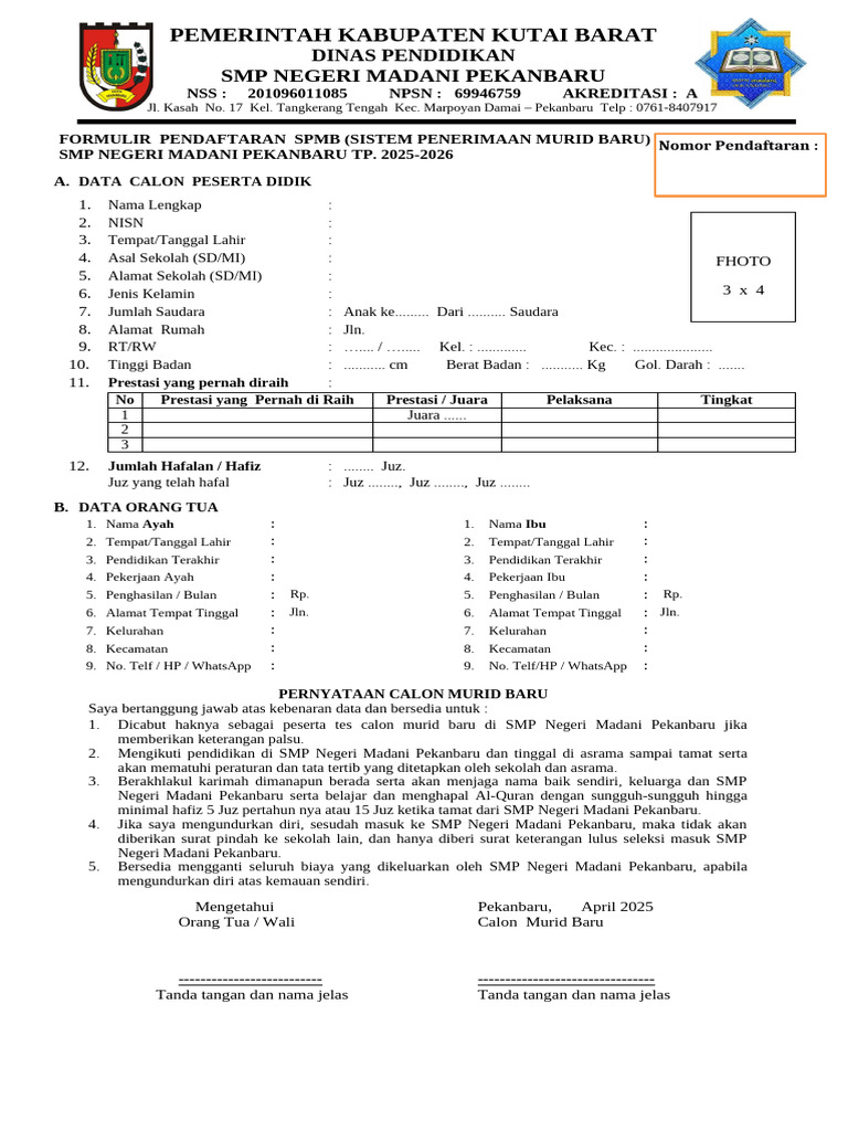 Formulir SPMB 2025 | PDF
