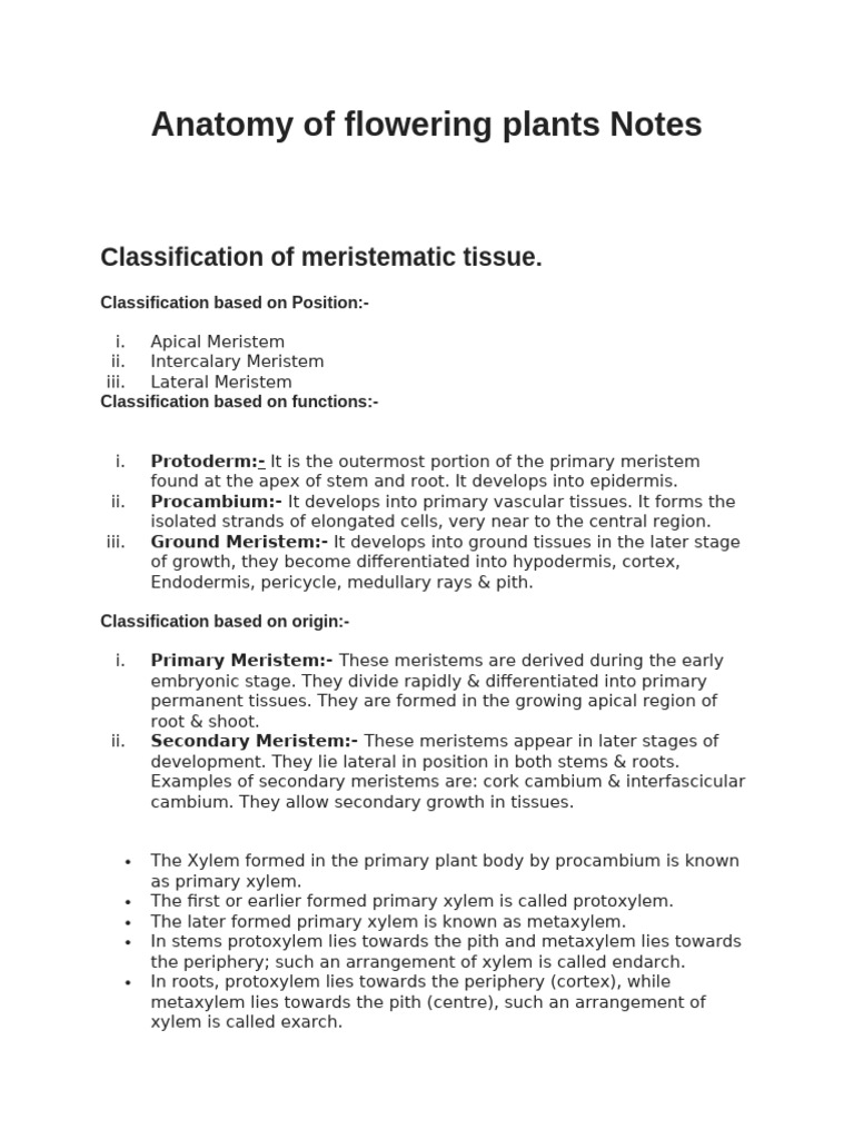Anatomy of Flowering Plants Overview | PDF | Plant Stem | Tissue (Biology)