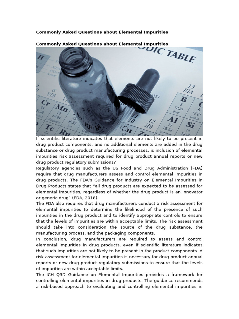 Commonly Asked Questions About Elemental Impurities | PDF | Risk ...