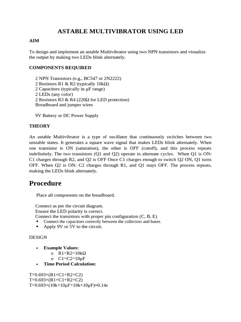 Astable Multivibrator Using Led | PDF