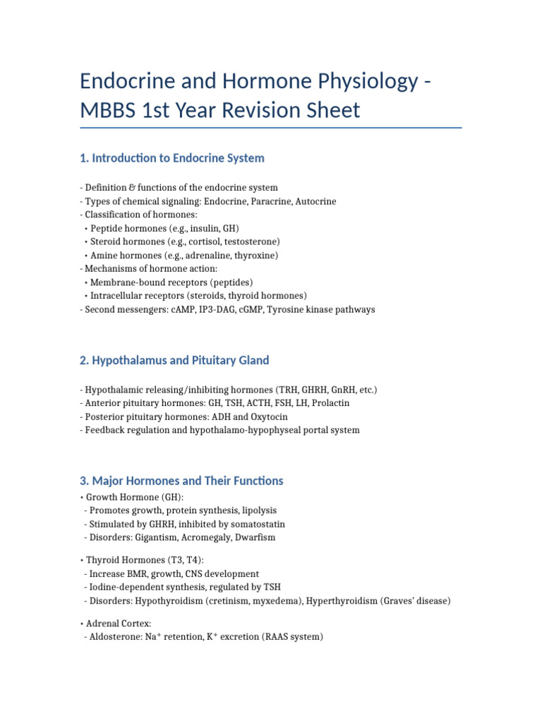 Endocrine Physiology Revision Guide | PDF | Endocrine System | Hormone