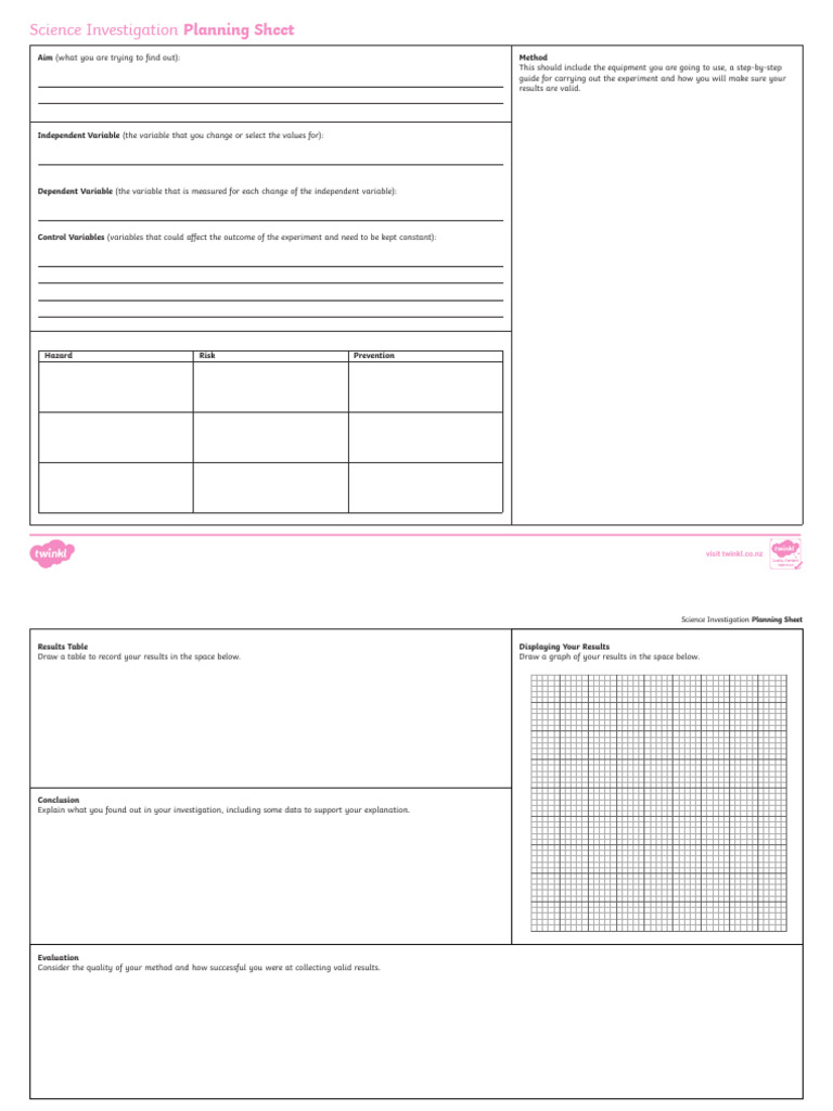 Blank Science Investigation Planning Sheets A3 | PDF