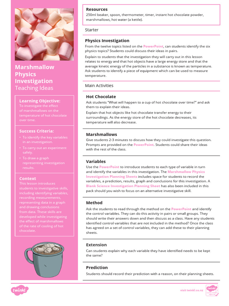 Marshmallow Physics Investigation Guide | PDF | Temperature | Experiment