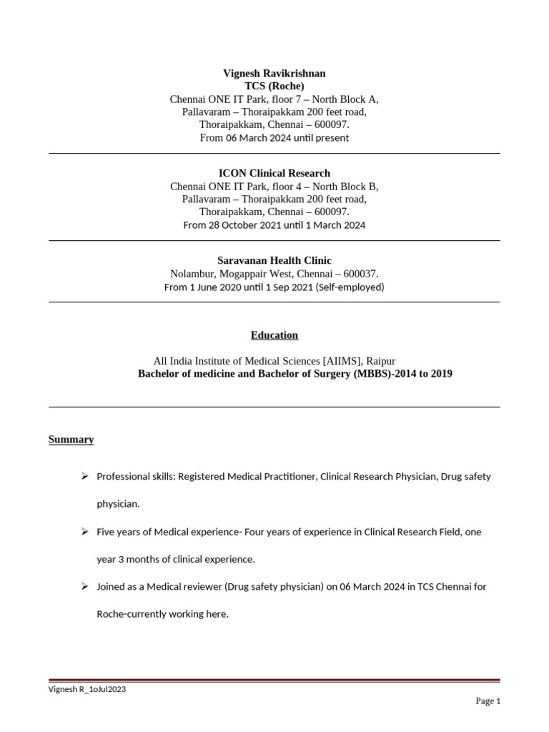 Vignesh CV - New Format-2 | PDF | Phases Of Clinical Research | Cancer