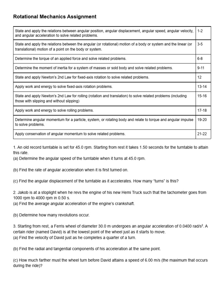 Rotational Mechanics Assignment | PDF | Rotation Around A Fixed Axis ...