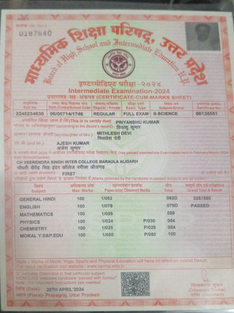 Secondary Board Certificate | PDF