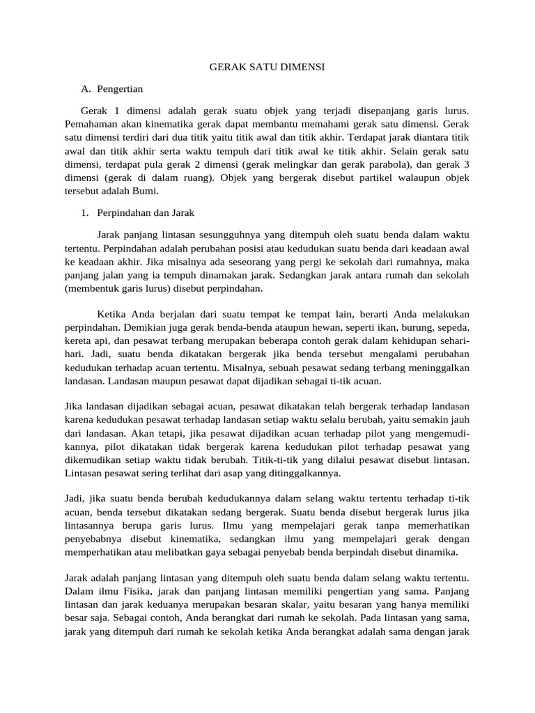 Pengertian dan Aspek Gerak Satu Dimensi | PDF