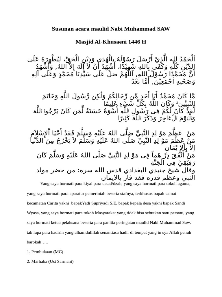 Susunan Acara Maulid Nabi Muhammad SAW | PDF