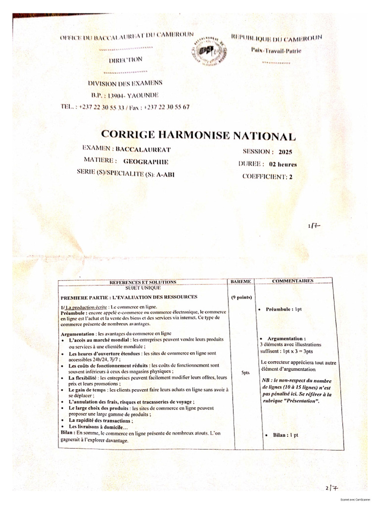 Corrigé National BAC A4 2025. Géographie. | PDF