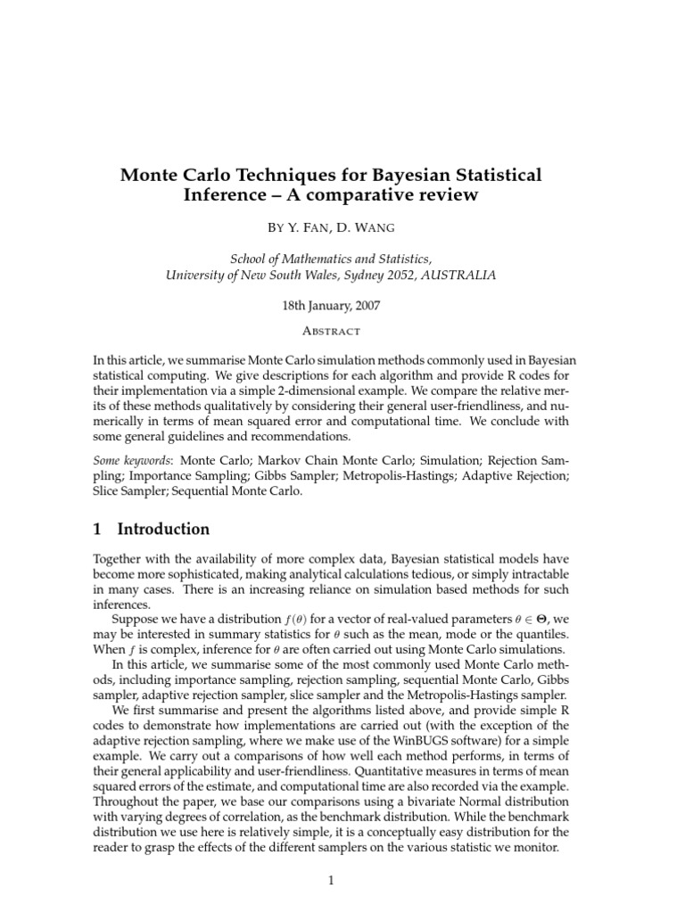 Monte Carlo Techniques For Bayesian Statistical Inference A Comparative Review Pdf Monte 
