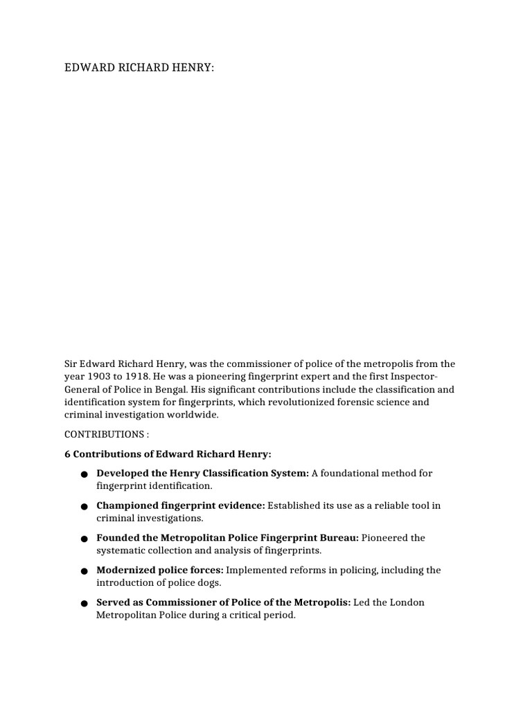 Sir Edward Henry's Forensic Innovations | PDF