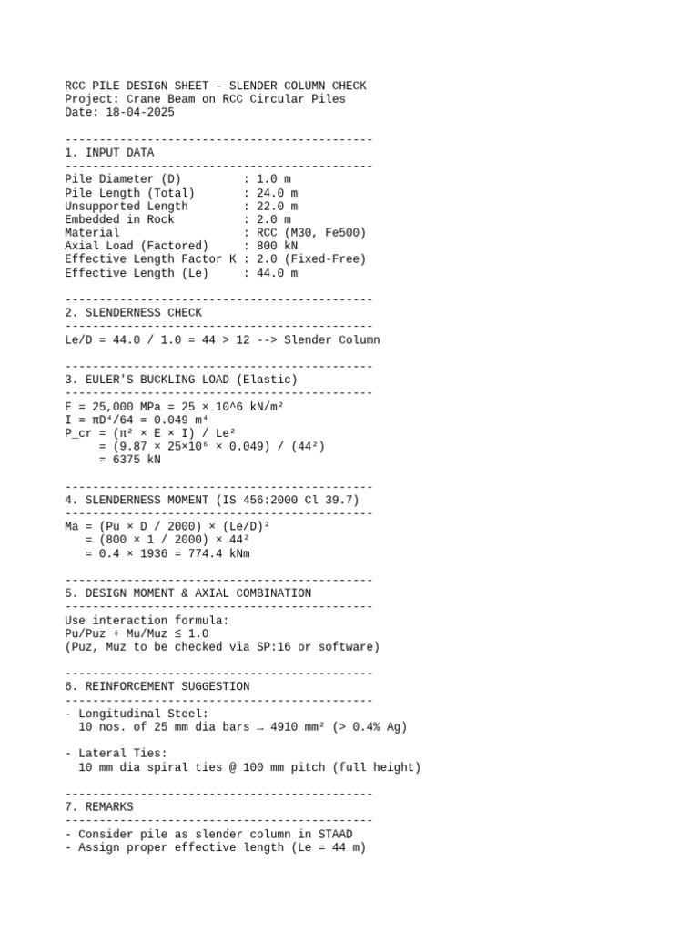 RCC Pile Slender Column Design Guide | PDF