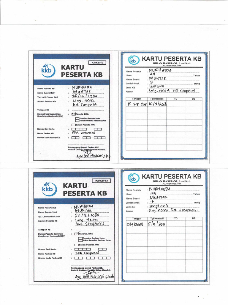 Kartu Peserta KB 1 | PDF