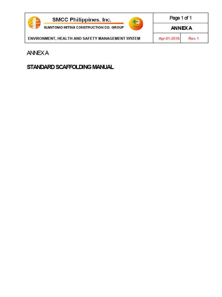 Standard Scaffolding Manual EHS System | PDF