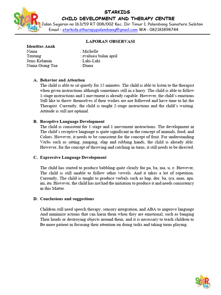 Laporan Evaluation Michelle | PDF | Language Development | Behavioural Sciences