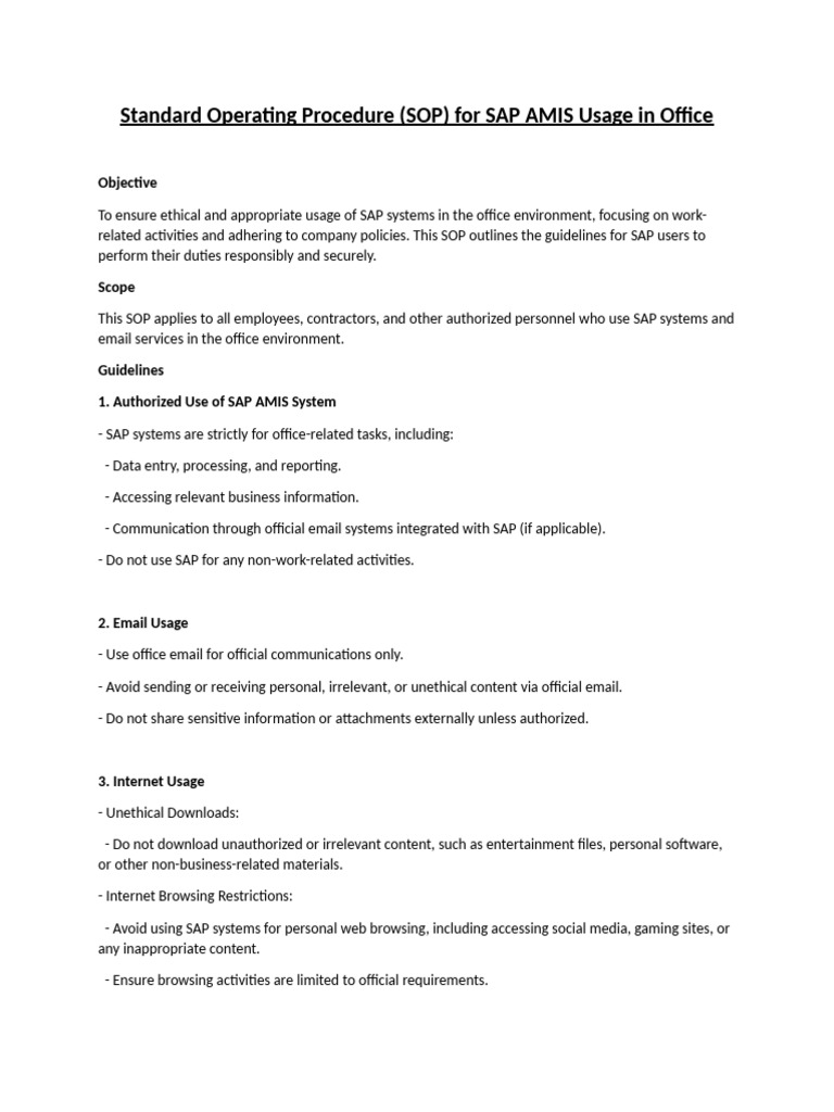 SOP for SAP and Internet Usage Guidelines | PDF | Internet | Computer ...