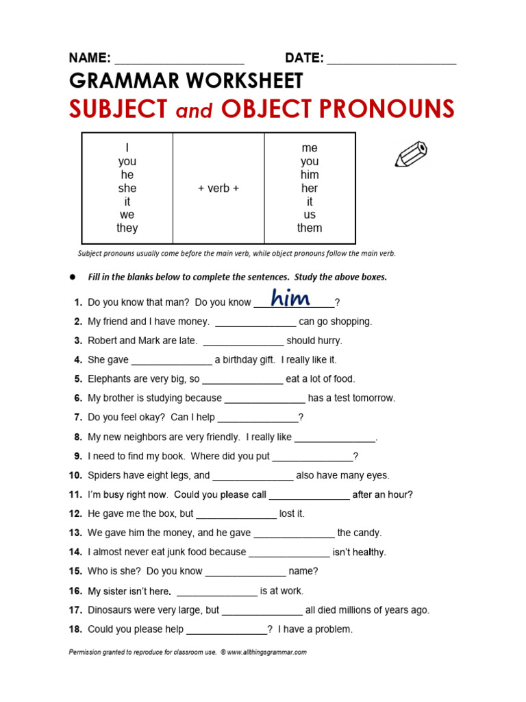 Subject and Object Pronouns 1 | PDF