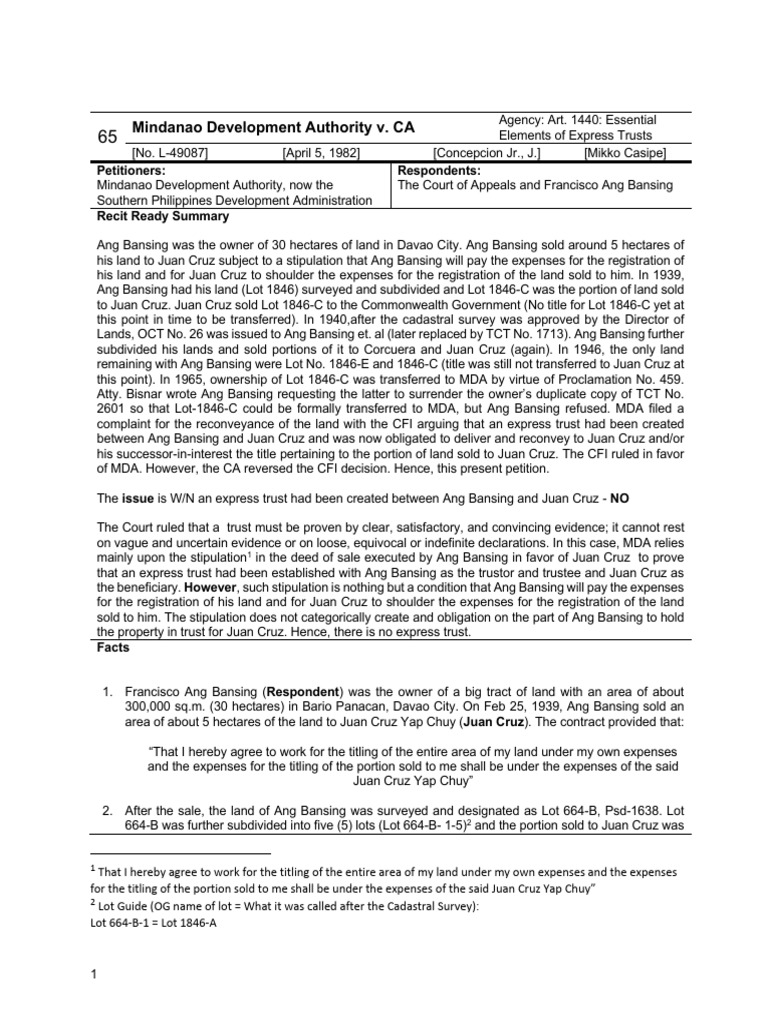 65 Mindanao Dev. Authority v. CA (Casipe) | PDF | Settlor | Statute Of Limitations