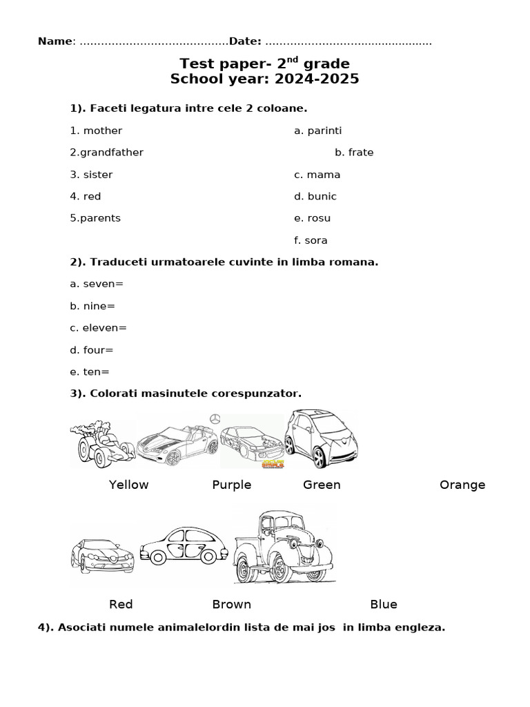 Test - Clasa A II-a | PDF
