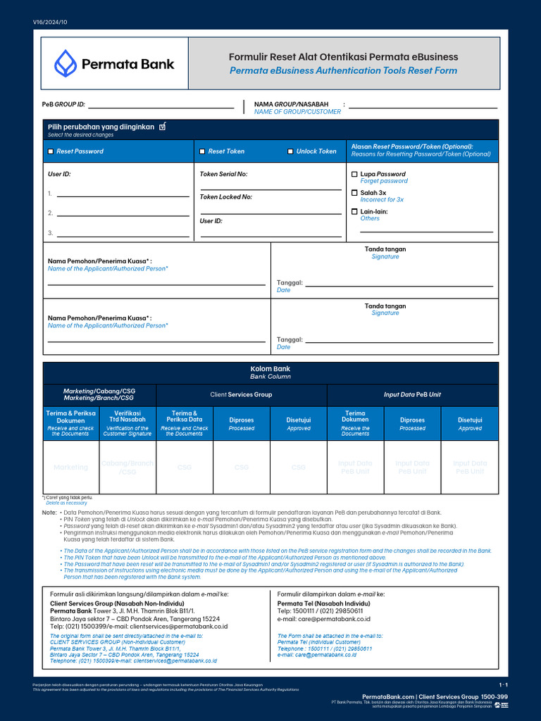 Reset Form for PermataBank Password | PDF | Applications Of ...
