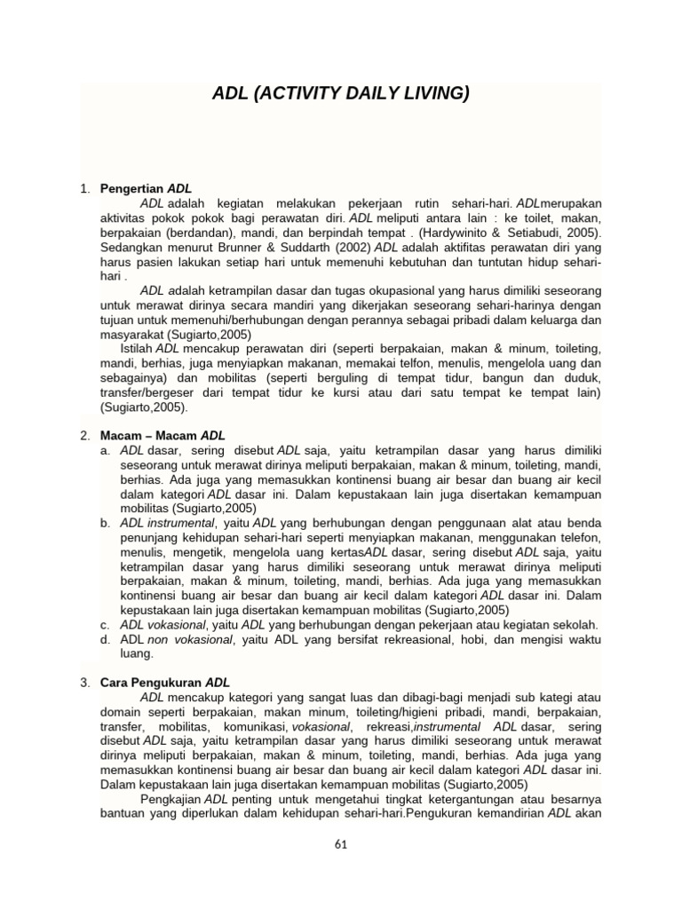 Pengertian dan Penilaian ADL dalam Keperawatan | PDF