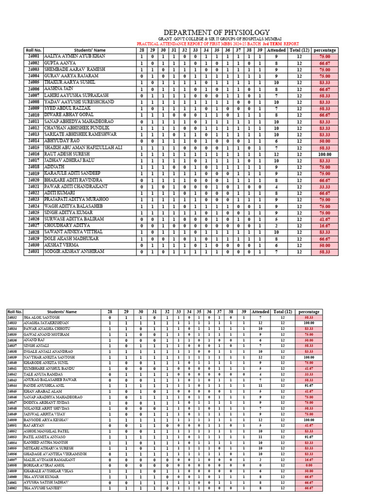 3rd Term Practical Attendance | PDF