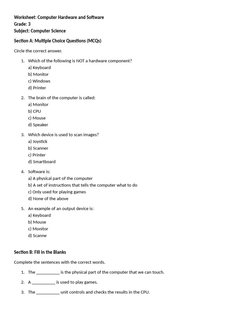 Hardware Worksheet | PDF