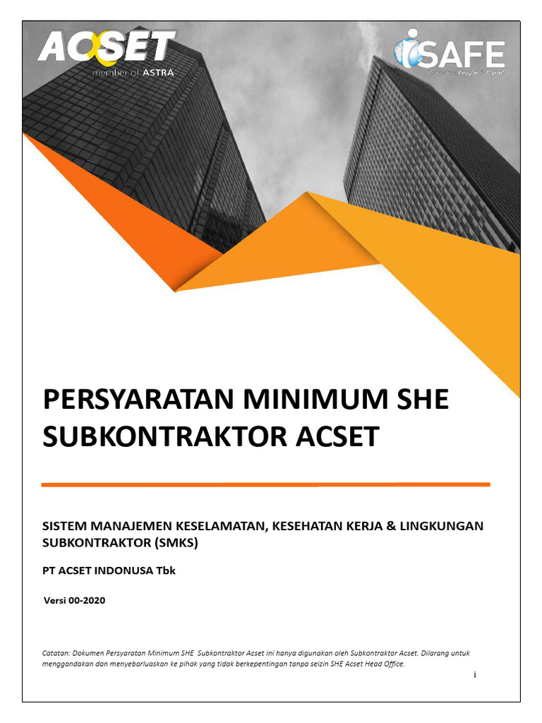Persyaratan Minimum SHE Subkontraktor Acset (Approved All BoD) - Signed | PDF