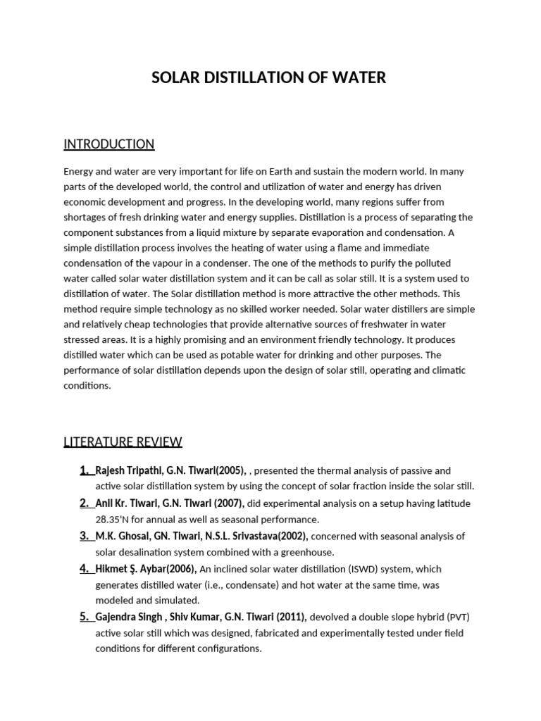 Solar Water Distillation Techniques | PDF | Distillation | Water
