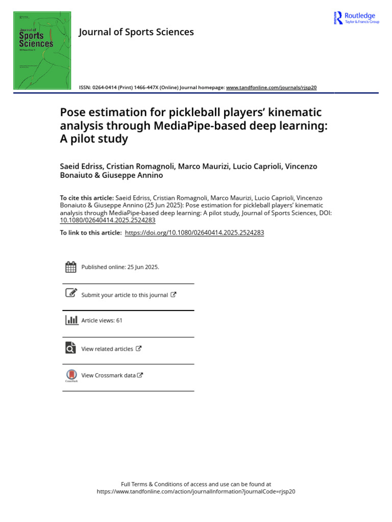 Pose Estimation For Pickleball Players Kinematic Analysis Through MediaPipe-based Deep Learning ...