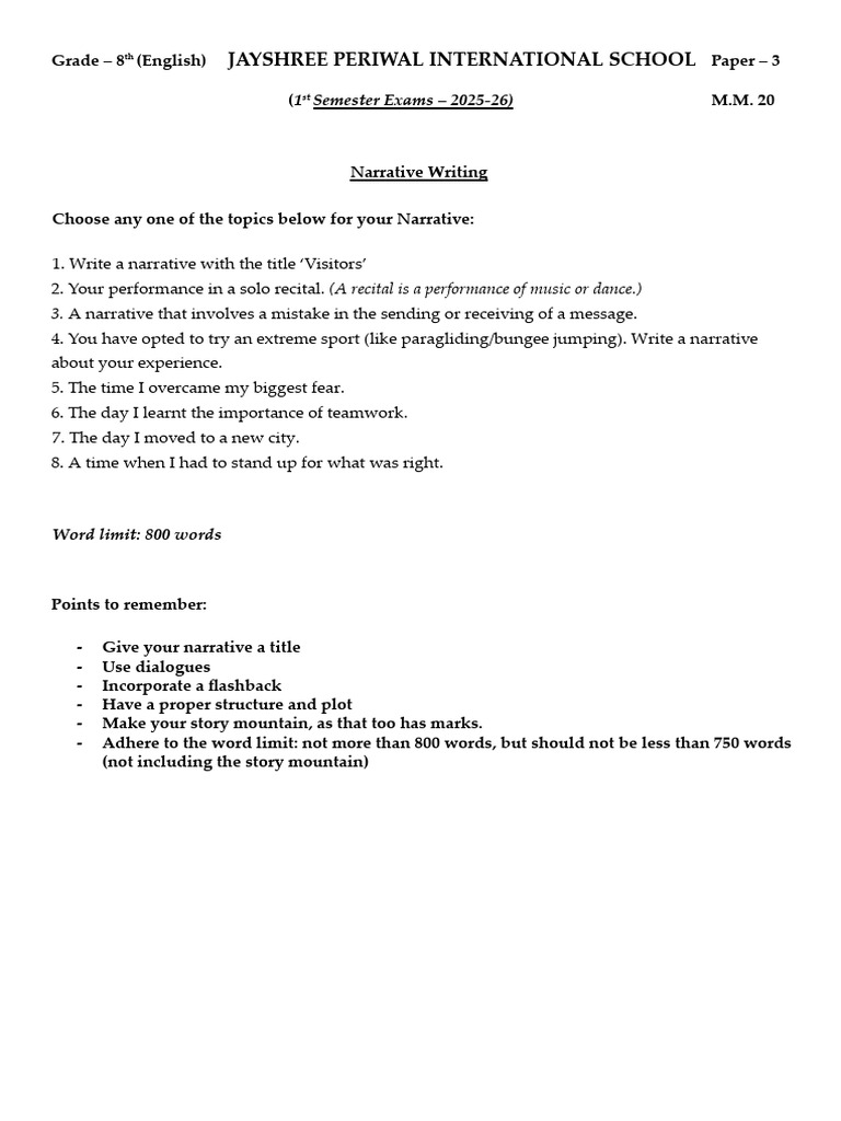 Grade 8 Narrative Writing Guidelines | PDF