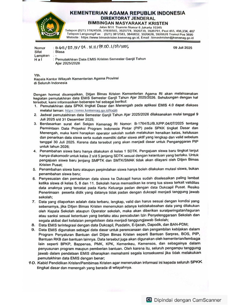 Pemutakhiran Data Emis Sem Ganjil 2025 2026 - Dasmen | PDF