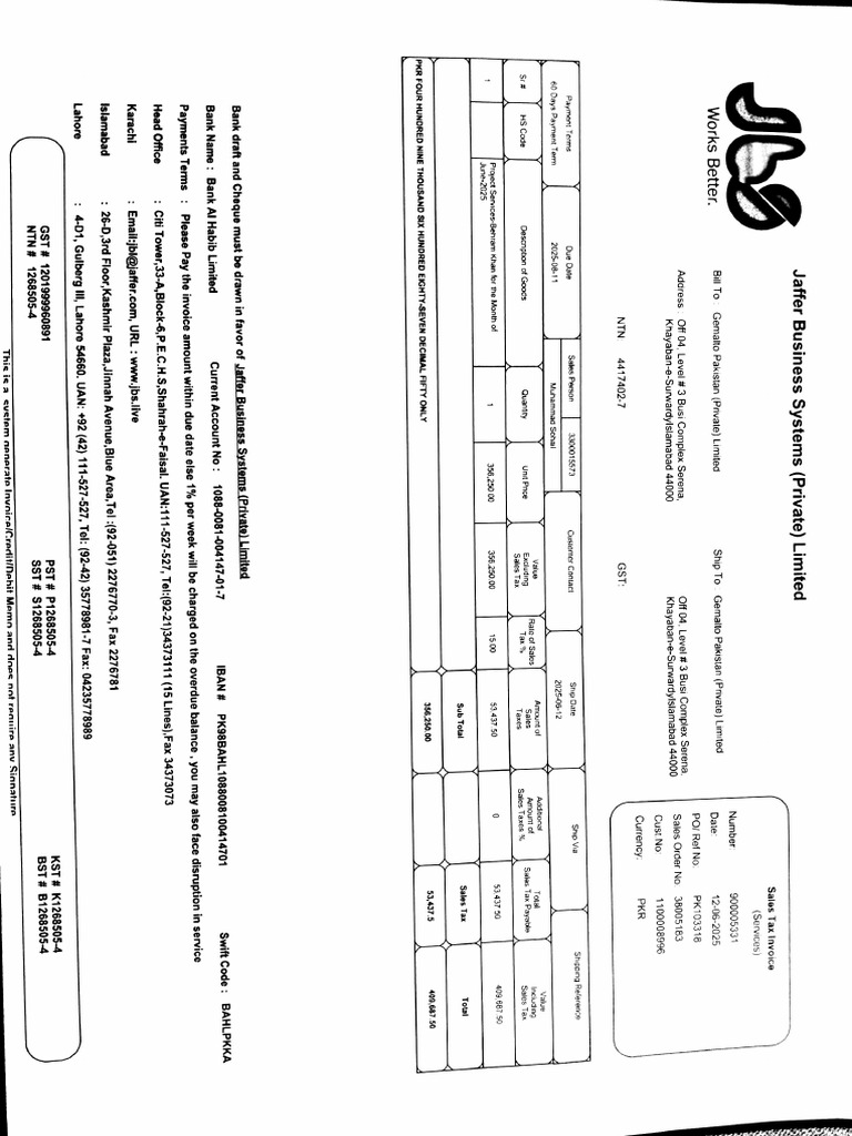 Jaffer Business Sales Tax Invoice July 2025 | PDF