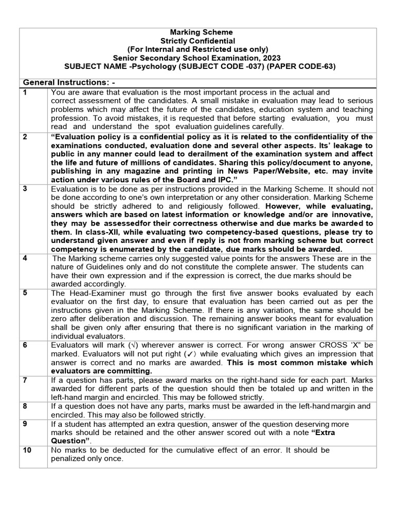 Psychology Exam Marking Scheme 2023 | PDF | Archetype | Attitude ...
