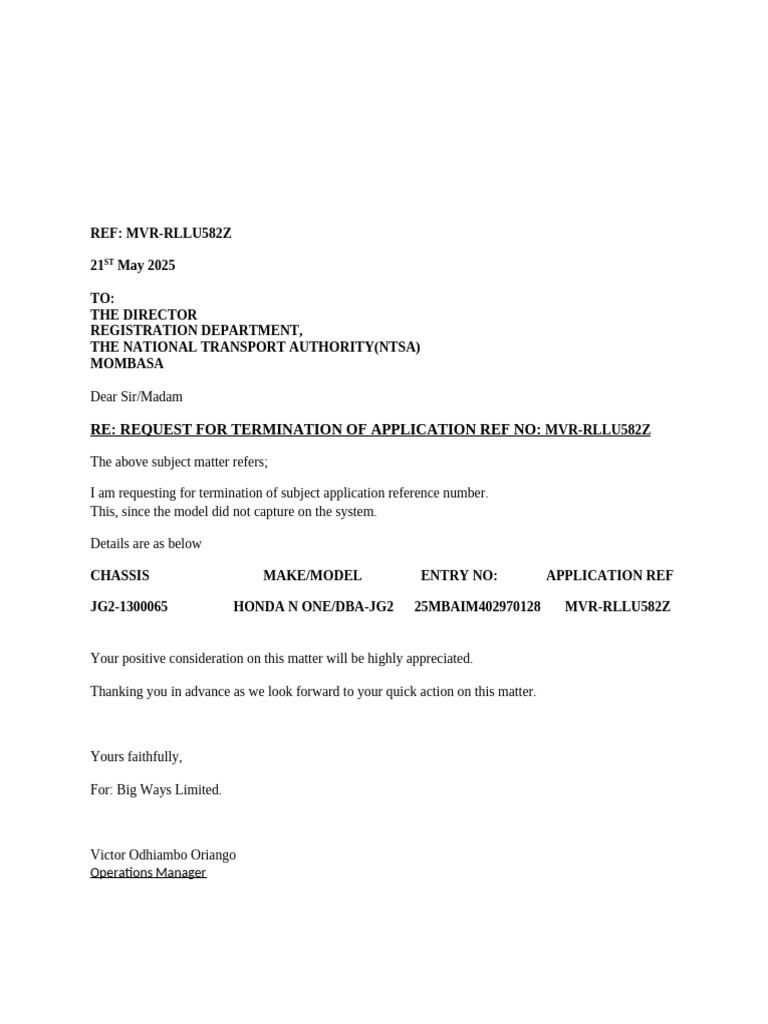 Ntsa Letter | PDF