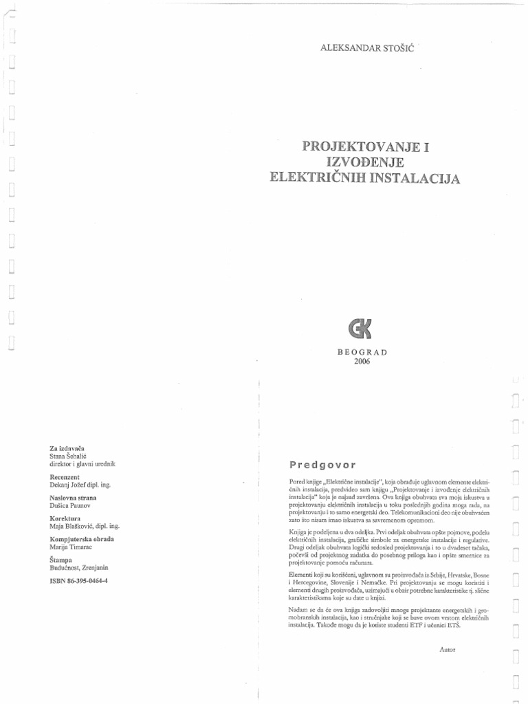 Projektovanje I Izvodjenje Elektricnih Instalacija STOSIC | PDF